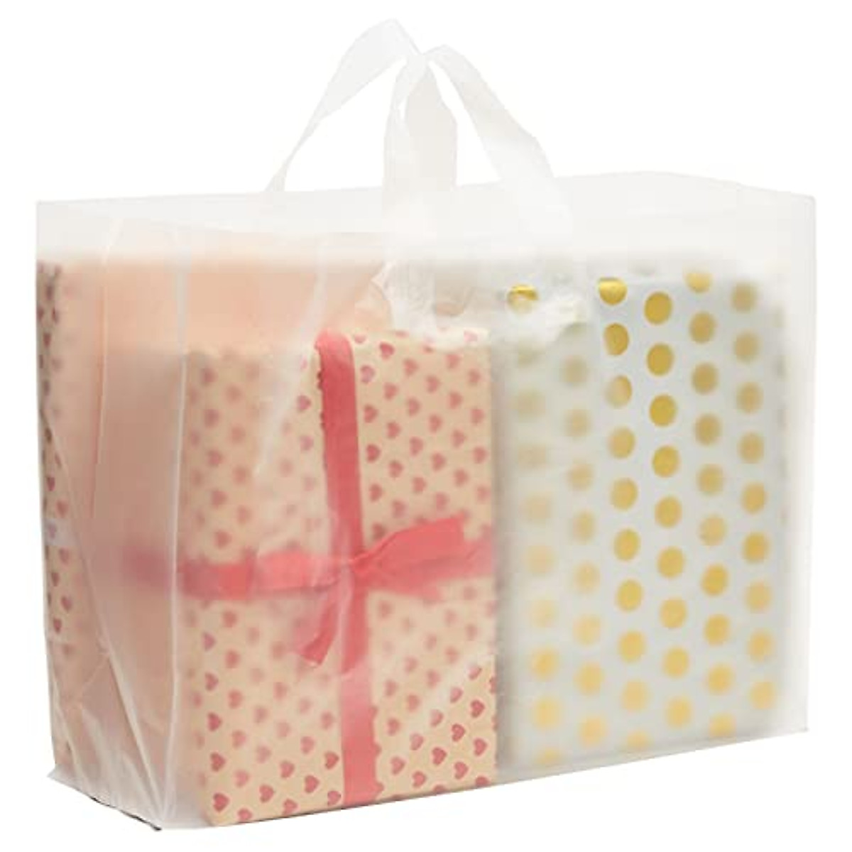 Stockroom Plus Frosted White Plastic Bags with Handles, Boutique Shopping Bags (16x12 In, 60 Pack)