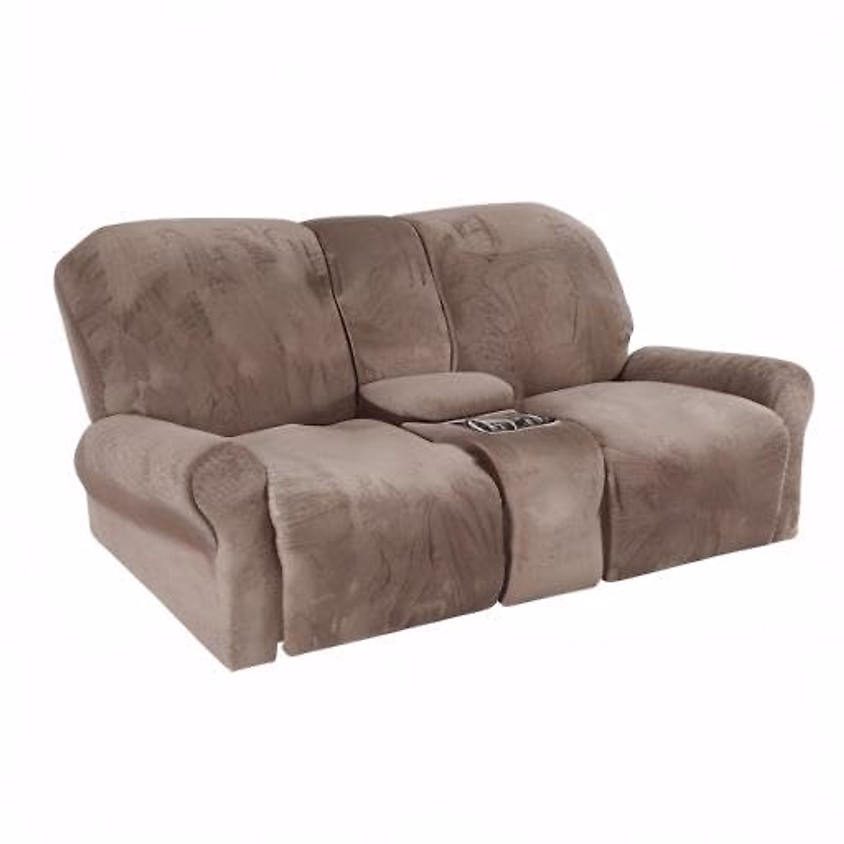 cjc Reclining Loveseat with Middle Console Slipcover, 8-Piece Velvet Stretch Loveseat Reclining Sofa Covers, 2 seat Loveseat Recliner Cover, Thick, Soft, Washable, Loveseat Slipcovers(Taupe)