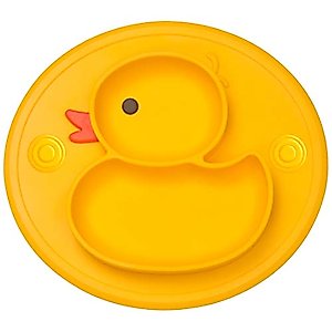 Qshare Toddler Plate, Portable Baby Plates for Toddlers and Kids, BPA-Free Strong Suction Plates for Toddlers, Dishwasher & Microwave Safe Silicone Placemat 9x6x1.4 inch