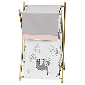 Sweet Jojo Designs Pink and Grey Jungle Sloth Leaf Baby Kid Clothes Laundry Hamper - Blush, Turquoise, Gray and Green Botanical Rainforest