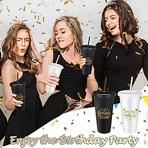 Jingmore Birthday Party Tumblers 24 oz Birthday Squad Plastic Tumblers with Lid and Straw for 20th 30th 40th 50th 60th Birthday Decorations Party Favor for Women Adults(White, Black,6 Pcs)
