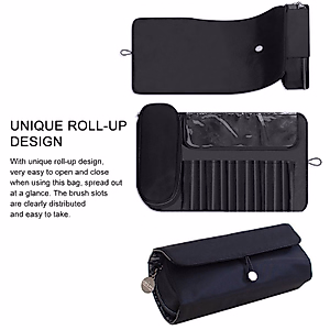 Warmstore Makeup Brush Bag, Travel Makeup Brush Case Makeup Brush Holder Organizer Cosmetic Bag Portable Roll Up Brush Storage Bag for Makeup Brushes and Cosmetic Essentials (Black)