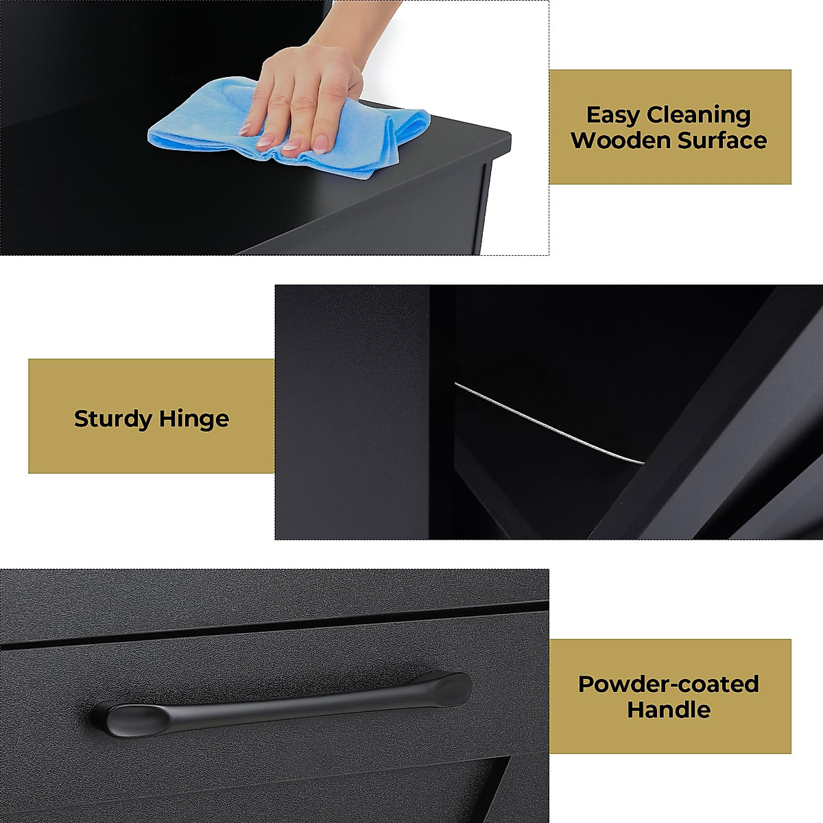 Arlopu Dual Tilt Out Trash&Storage Cabinet, Kitchen Sideboard Cupboard W/Pet Proof 10X2 Gal Hidden Garbage Holder, Freestand Laundry Sort Cabinet, W/Drawer, Shelves,Barn Door (Black)