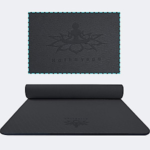 Hatha Yoga Extra Thick TPE Yoga Mat - 72"x 32" Thickness 1/2 Inch -Eco Friendly SGS Certified - With High Density Anti-Tear Exercise Mats For Home Gym Travel & Floor Outside (Black)…