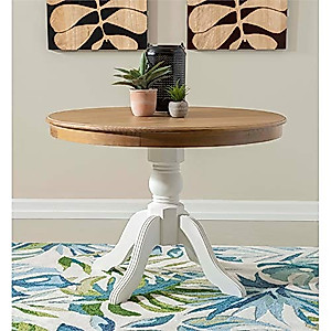 Riverbay Furniture Wood Pedestal Dining Table in Natural Brown and White