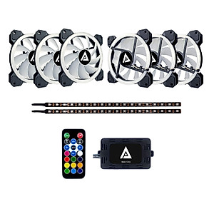 Apevia TL612L2S-RGB Twilight 120mm Silent Dual-Ring RGB Color Changing LED Fan w/Remote Control, 28x LEDs & 8X Rubber Pads w/ 2 LED Strips (6+2-pk)