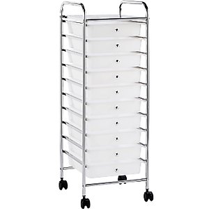 Topeakmart Plastic Trolley with 10 Drawers Rolling Cart Organizer Utility Cart Storage Bin Organizer on Wheels, White