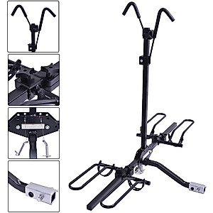 Goplus 2-Bike Hitch Mounted Rack, Hitch Bike Rack Carrier Fits 1-1/4" and 2" Hitch Receivers, Tray Style Smart Tilting Design Bicycle Rack