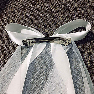 takemay Wedding Veil for Brides, Short White 2 Tier Tulle with Bow Hair Clip