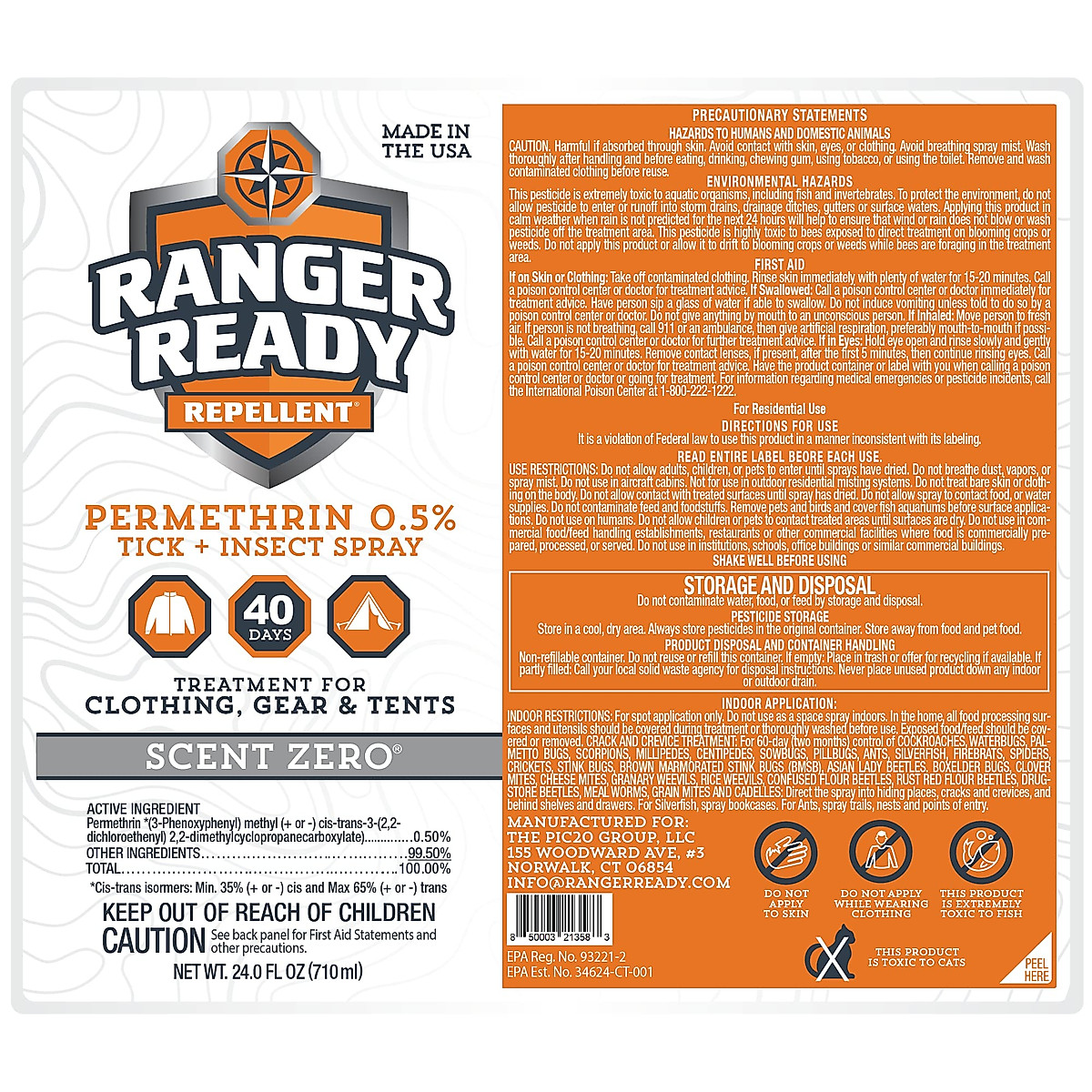 Ranger Ready Permethrin Spray for Clothes and Outdoor Gear - Permethrin Insect & Tick Repellent - Scent Zero (24oz, Pack of 2)