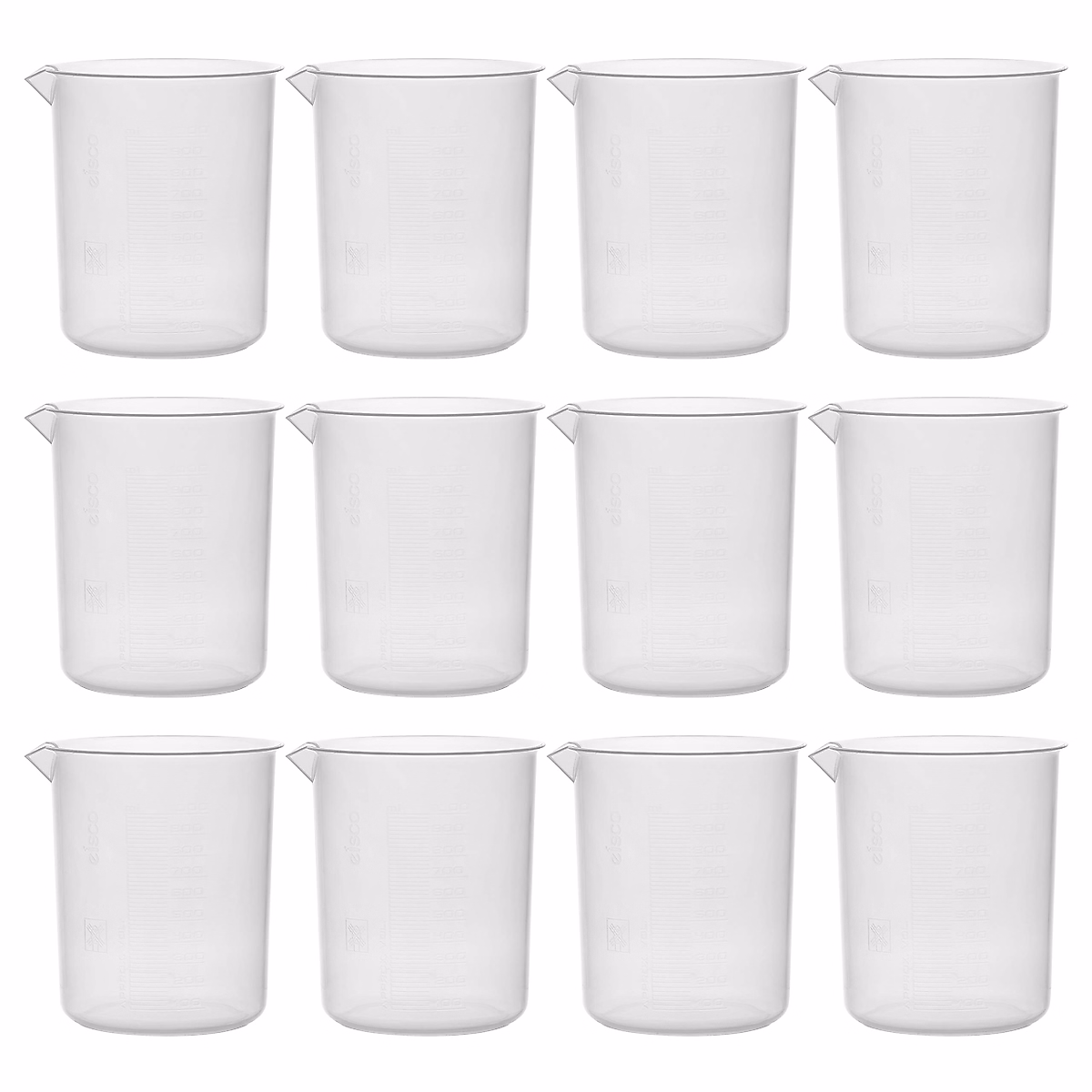1000ml Plastic Beaker; 20ml Graduations, Premium Polypropylene; Pack of 12