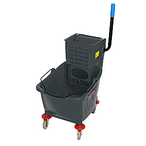 Alpine Industries 36 Quart Heavy Duty Mop Bucket with Removable Side Wringer, Rounded Front Lip, and Non Marking Wheels, Gray,ALP462-GRY
