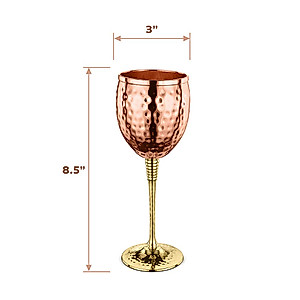 AVADOR Set of 2 Shatterproof 100% Handcrafted Copper Wine Glasses Hammered Finish 16 Oz. Gift Set