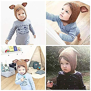 XYX Toddlers Baby Girls and Boys Fleece Lined Crochet Earflap Hats Newborn Kids Cute Beanie Cap Winter Soft Warm Knit Caps (Click A hat - Brown)