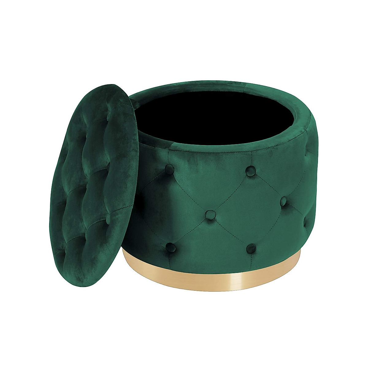 DEERUN Modern Velvet Tufted Button Upholstered Round Storage Ottoman Foot Rest Stool, Vanity Stool, Green