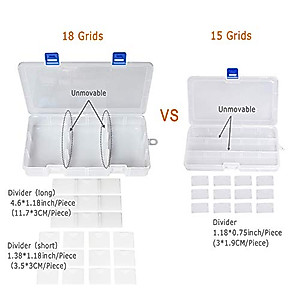 Qualsen Plastic Compartment Box with Adjustable Dividers Craft Tackle Organizer Storage Containers Box (18 grid x 2, Clear)