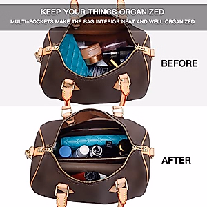 Doxo Purse Organizer Insert for Handbags & Base Shaper 2pc Set, Tote Bag Organizer Insert with 6 Sizes, Compatible with Speedy 25/30/35 More(M-Brown)