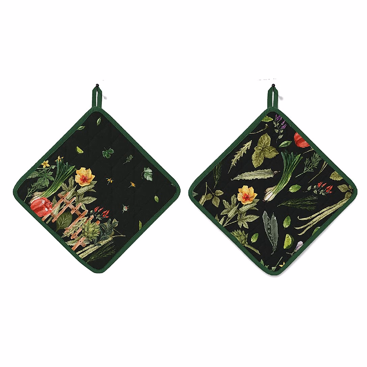 AMOUR INFINI Heat Resistant Pot Holders Non Slip Reusable Set of 2 Pot Holder - Hot Pads for Cooking and Baking (My Garden - 8x8 Inches)