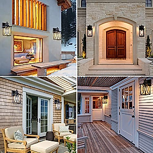 PARTPHONER Outdoor Light Fixtures Dusk to Dawn Outdoor Wall Lighting 2 Pack, Black Outside Wall Sconce Waterproof Exterior Wall Lantern for House Porch Garage Doorway Patio