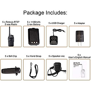 Retevis RT27 Walkie Talkies,Two Way Radio with Shoulder Speaker Mic,2 Way Radios Long Range,USB Charging Base,Local Alarm,Walkie Talkie for Adults Construction Site School Security(5 Pack)
