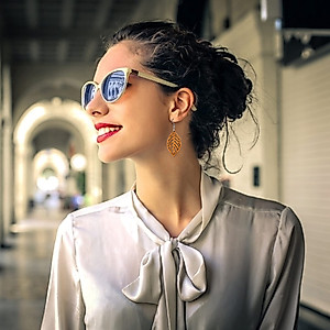 Sailimue 12 Pairs Wood Earrings for Women Natural Wooden Earrings Geometric Lightweight Drop Dangle Earrings Ethnic Style Statement Earrings