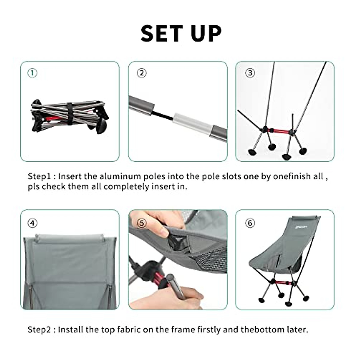 EGGORY Camping Chair, Outdoor Collapsible Chair, Portable Ultralight Compact Camping Folding Beach Chair with Anti-Sinking Large Feet, Stable Compact for Outdoor Camp, Travel, Beach, Picnic