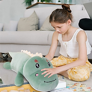 OULV Dinosaur Plush Toy Pillow,Cute Dinosaur Stuffed Animals Doll,Soft Lumbar Back Cushion Big Dinosaur Plushies Stuffed Toy Cute Pillows,Great Gift for Kids Birthday,Valentine (Green,31.4in)