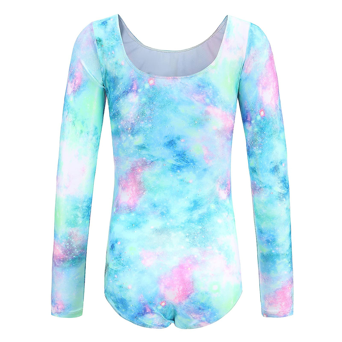 Gymnastics Leotards for Girls Long Sleeve Dance Leotards Shiny Sparkle Rainbow Mermaid Leopard Star Sky Print Leotard Unitards Athletic Dancewear Kids Toddler Ballerina Costume Blue Sky 8-9 Years