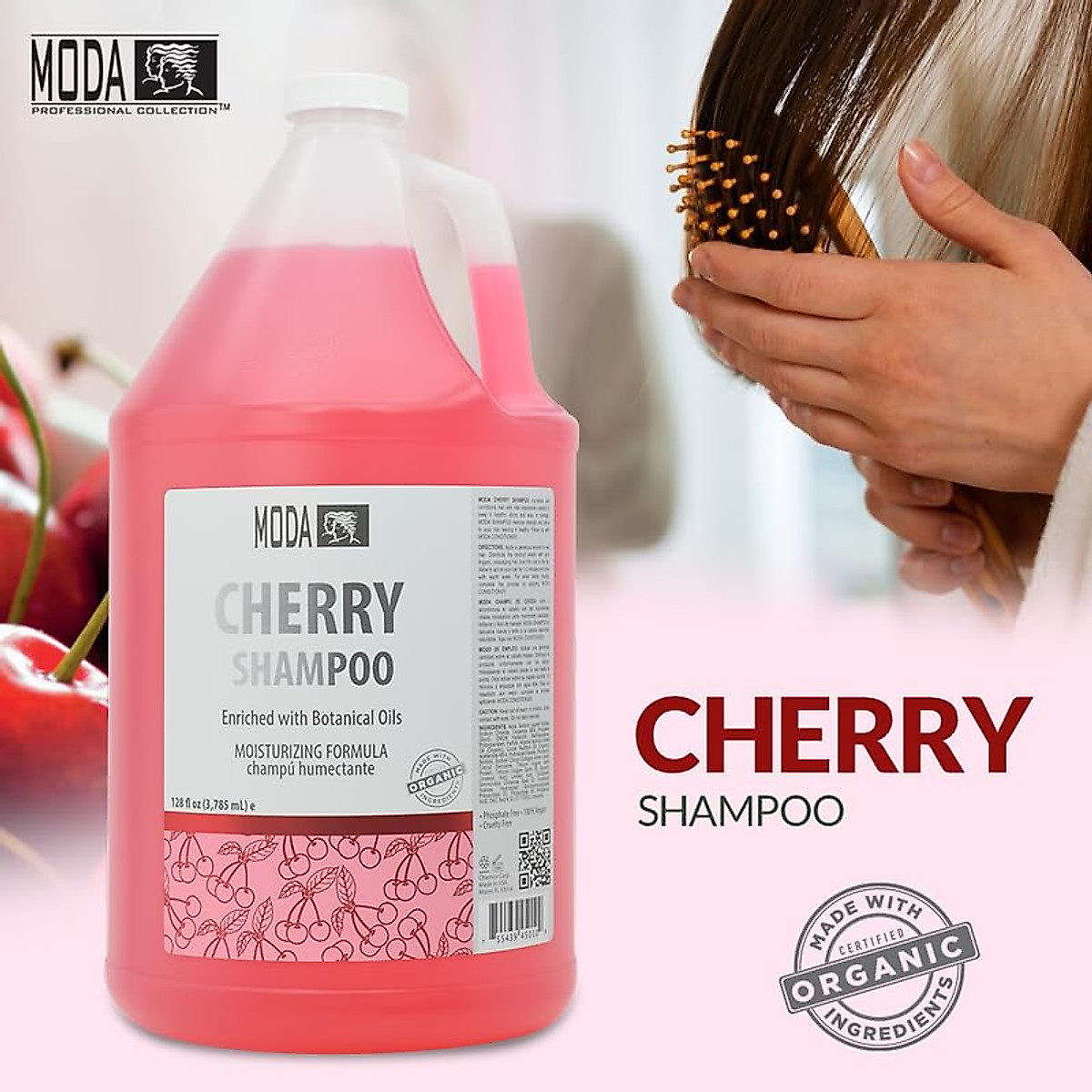 MODA - Moisturizing Shampoo for All Hair Types, Cherry, 128 Oz, Professional - Deeply Cleanses and Conditions, Strengthens, Restores and Shine your Hair