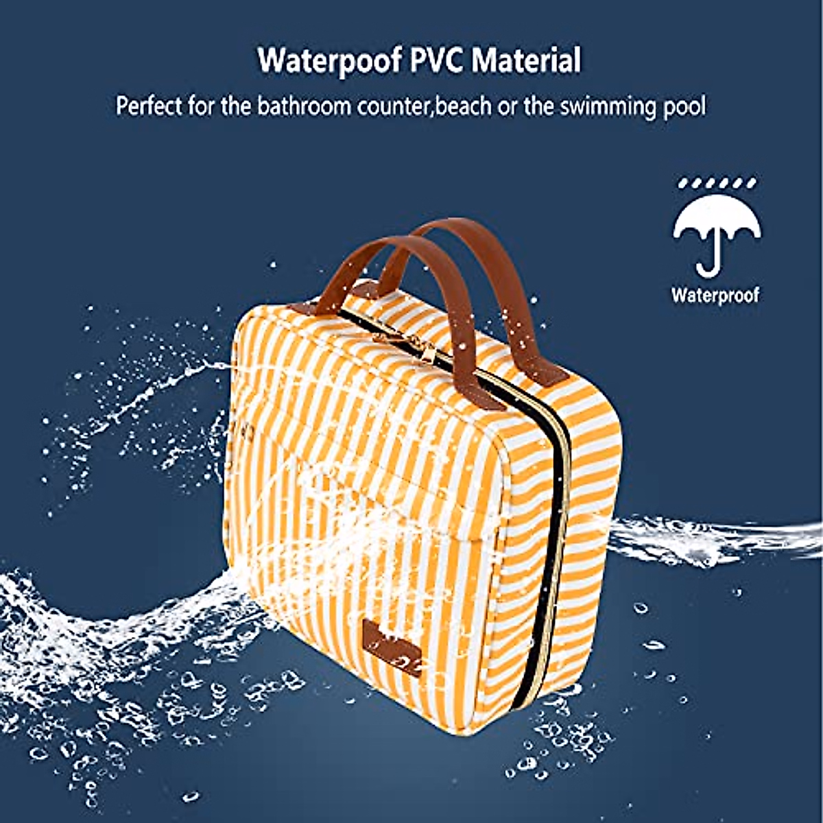 WDLHQC Hanging Travel Toiletry Bag with Hook | Water Proof Zip Bag with 4 Compartments + 2 Outer Zip Pockets | Cosmetic Travel Bag for Toiletries | Travel Essentials for Women & Men (Yellow Stripe)