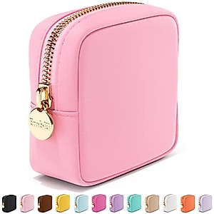 Embla Makeup Bag Travel Cosmetics Pouch and Toiletry Bag, Nylon Zipper Pouch Purse, Cute Make Up Organizer Storage Tote for Women Girls, Travel Skincare Case, Small Makeup Bags, Flamingo Pink