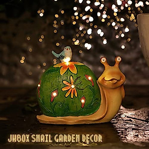 JHBOX Garden Statues Snails Decor, Resin Art Statue Ornaments with Solar LED Lights, Outdoor Garden Decorations Lighting for Yard, Patio, Lawn, Flowerbed, Deck, Doorsteps