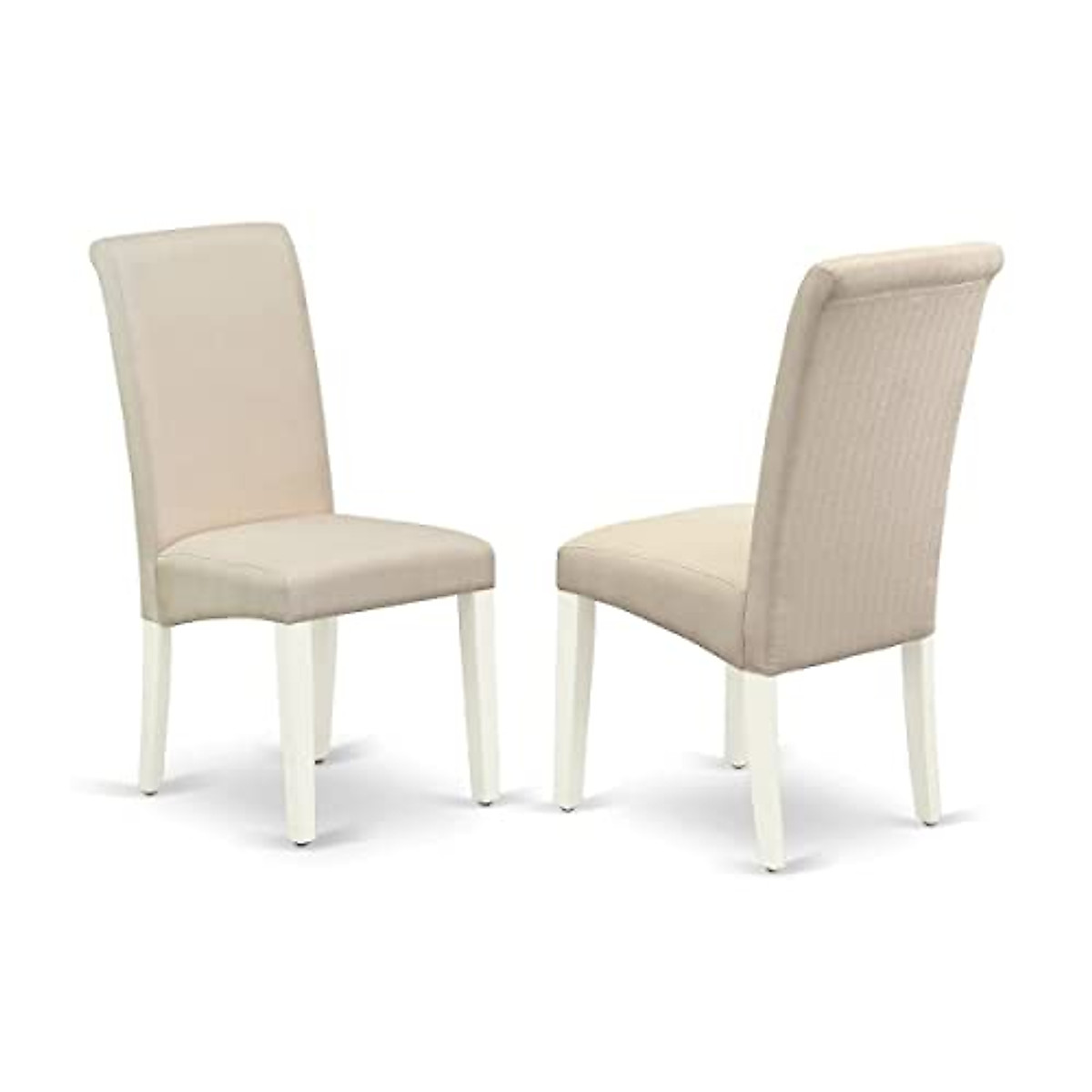 East West Furniture DLBA3-WHI-01 3 Piece Modern Dining Table Set Contains a Round Wooden Table with Dropleaf and 2 Cream Linen Fabric Upholstered Parson Chairs, 42x42 Inch, Linen White