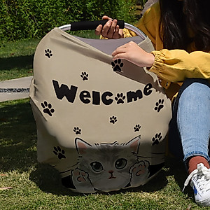 Paw Prints Nursing Cover for Breastfeeding, Baby Infant Car Seat Shopping Cart Cover, Retro Funny Animal Cat Carseat Canopy Stroller Cart Cover for Babies Girls/Boys