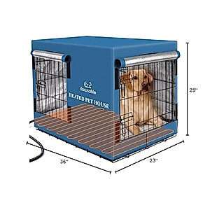 Heated Dog House for Outdoor, Dog Crate Kit for Small Medium Intermediate Dogs, 2 Doors Heavy-Duty Dog Kennel Value Pack with Insulated Crate Cover & Bed & Adjustable Pet Heating Pad (36 Inch Kit)