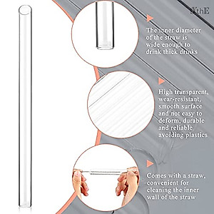 8Pcs Reusable Glass Boba Straws, 14mm Extra Wide Clear Smoothie Straws for Bubble Tea, Eco-friendly Drinking Straws with cleaner brush, Box Pack
