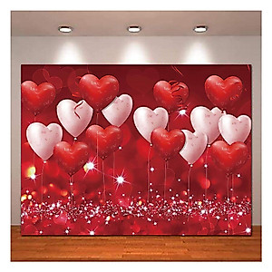 Red Hearts Balloons Love Valentine's Day Theme Photography Backdrops 7x5ft Wedding Anniversary Wedding Bridal Shower Mother's Day Photo Background Couple Studio Portrait Pictures Shoot Props Vinyl