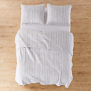 Levtex Home Bondi Stripe Grey King Cotton Quilt Set, Grey and White, Stripe