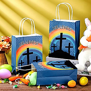 18 Pcs Easter Bags He Lives Sign Easter Treat Bags With Double Handles Easter Paper Gift Bags Religious Gift Wrap Bags For Easter Theme Bible Christian Party Favor