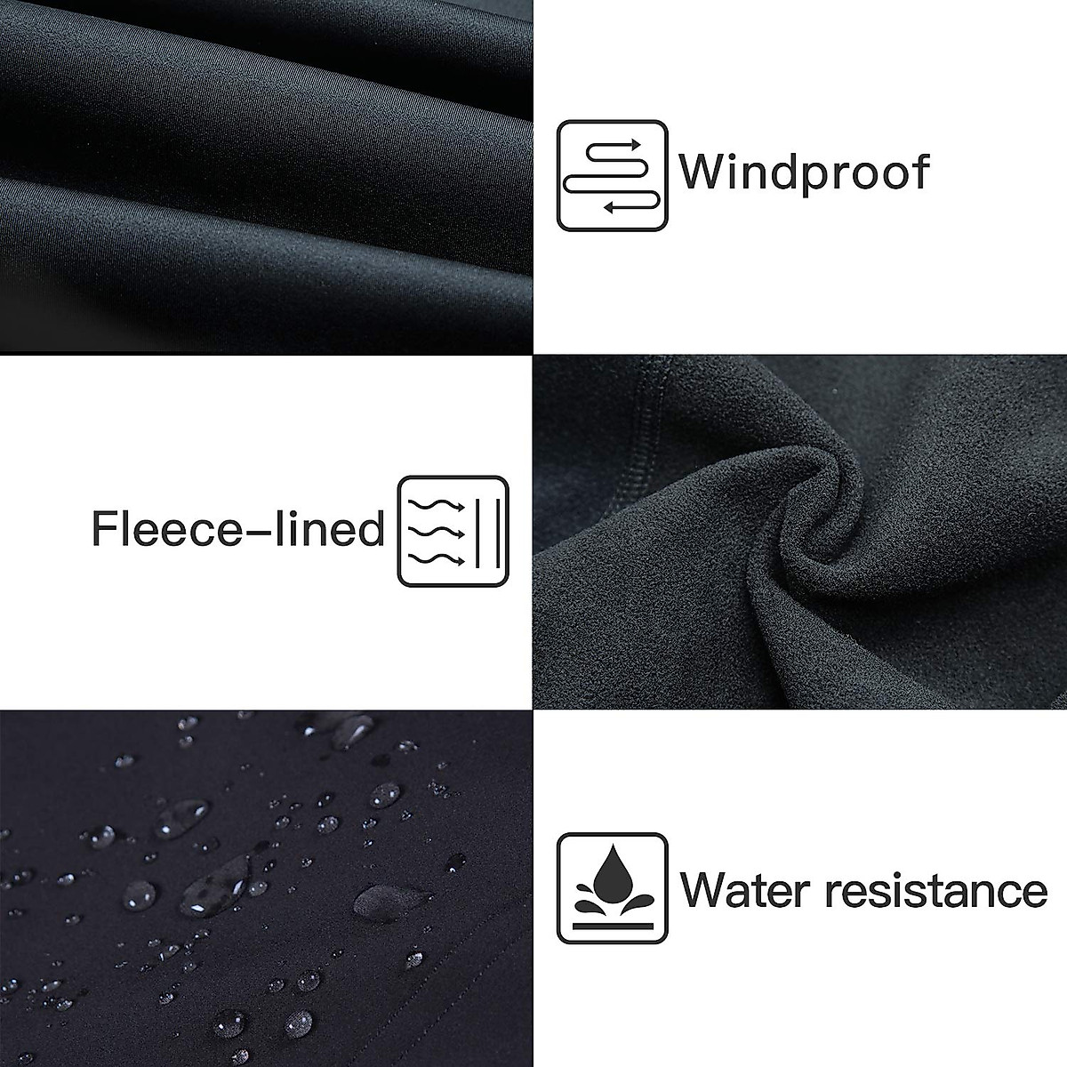 Souke Sports Men’s Winter Warm Cycling Jacket Windproof Running Water Resistant Thermal Breathable Softshell Windbreaker Reflective for Bike Riding Black (Black，X-Large)