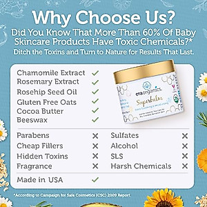 Era Organics Healing Ointment for Babies - USDA Certified Organic Natural Gentle Moisturizer for Sensitive Skin Prone To Baby Eczema, Cradle Cap (Infant Seborrheic Dermatitis), Rashes, Hives & More