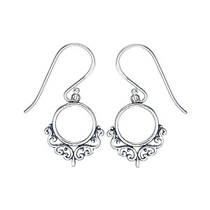 Boma Jewelry Sterling Silver Balinese Style Filigree Circle Dangle Earrings