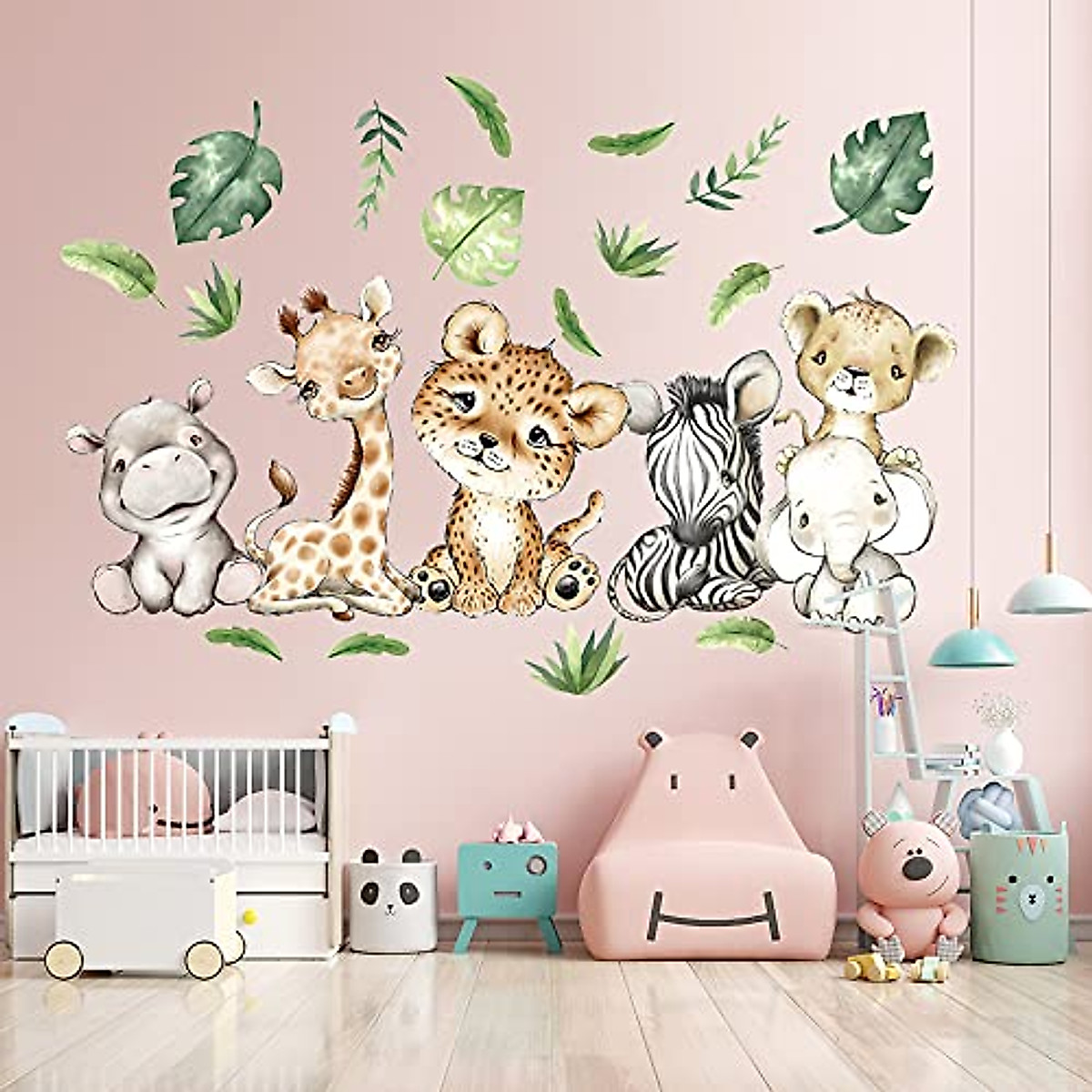 Jungle Animals Wall Decals Giraffe Tiger Zebra Elephant Wall Stickers for Living Room Bedroom Kids Room Nursery Wall Decor