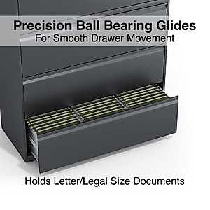 Lorell 60437 Lateral File, 4-Drawer, 42-Inch x18-5/8-Inch x52-1/2-Inch , Charcoal