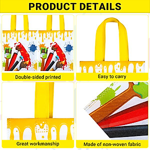 Sweetude 24 Pack Paint Party Favor Bags Non Woven Art Party Gift Bags Kids Art Paint Treat Goodie Bags Paintbrush Splatter Tote Bags for Paint Theme Birthday Party Baby Shower Supplies, 4 Styles