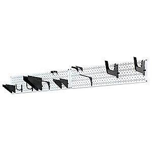 Wall Control Garage Storage Rack Lawn & Garden Tool Organization Wall Mount Organizer - Easy to Install 64" Wide Home & Garage Metal Peg Board Set (White Pegboard)