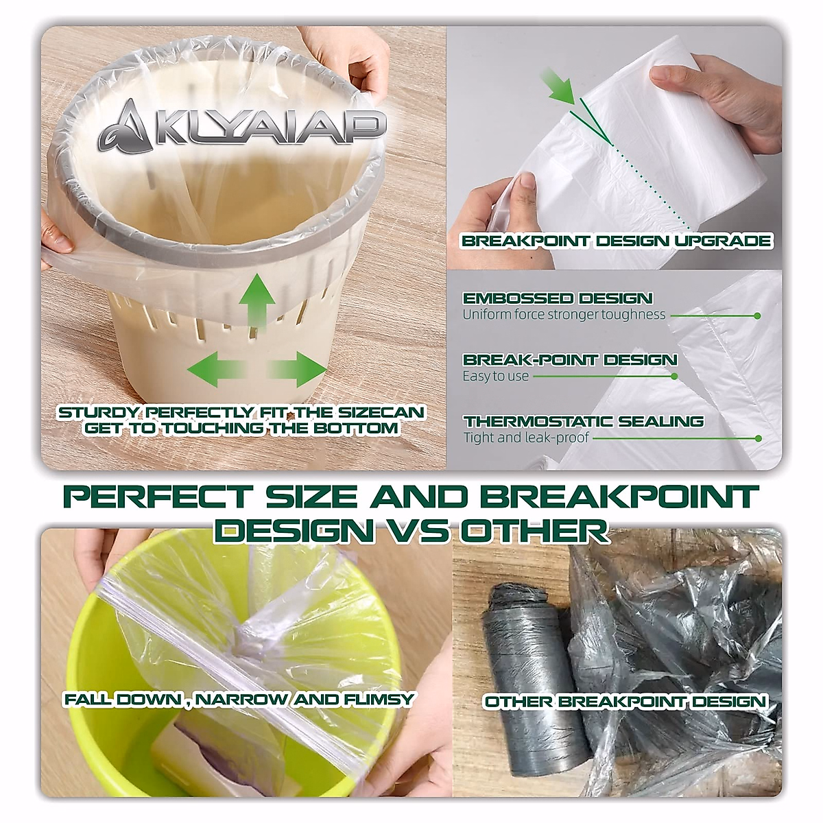 220 Counts Aklyaiap 4 Gallon Trash Bag,Tear & Leak Resistant Bathroom Garbage Bags 4 gallon,White &Unscented Bathroom Trash Bags，Biodegradable Trash Bags Small Trash Can Bags for Home & Kitchen，5Rolls