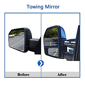 JZSUPER Towing Mirrors fit for Ford F150 Pickup Truck 2015 2016 2017 2019 2020 Black Housing with Power Heated Turn Signal Light Temperature Sensor 8-Pin Plug