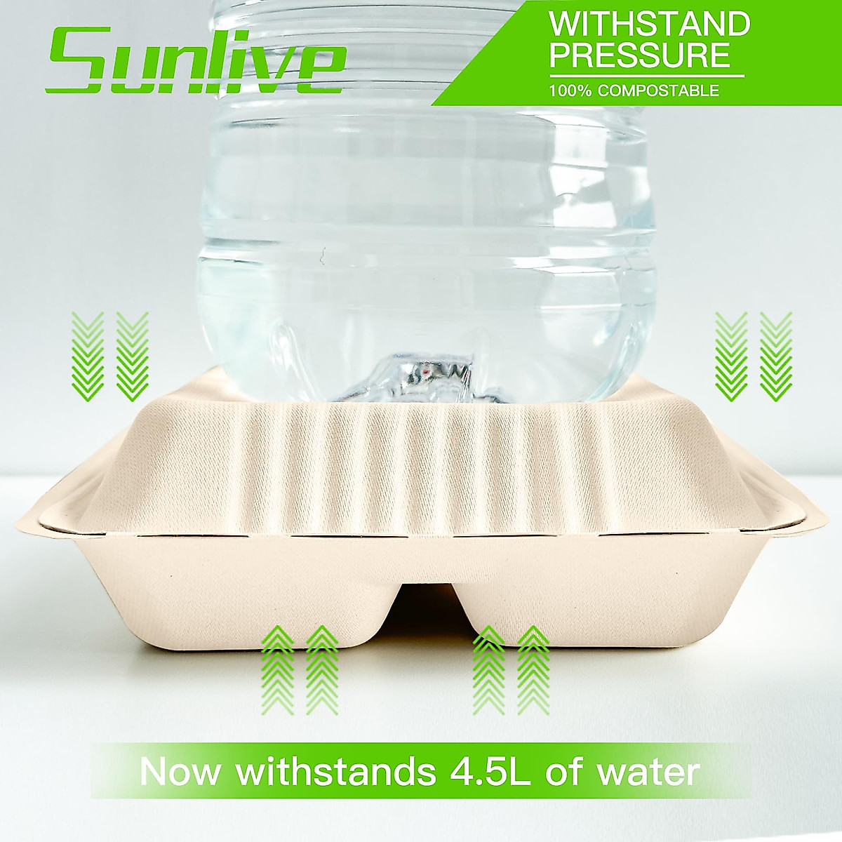 Sunlive 100% Home Compostable 50 Pack Disposable Clamshell Take Out Food Containers, 8X8'' 1-Compartment to go Containers, Heavy-Duty to go Boxes, Eco-Friendly Biodegradable, Made of Sugarcane Fibers