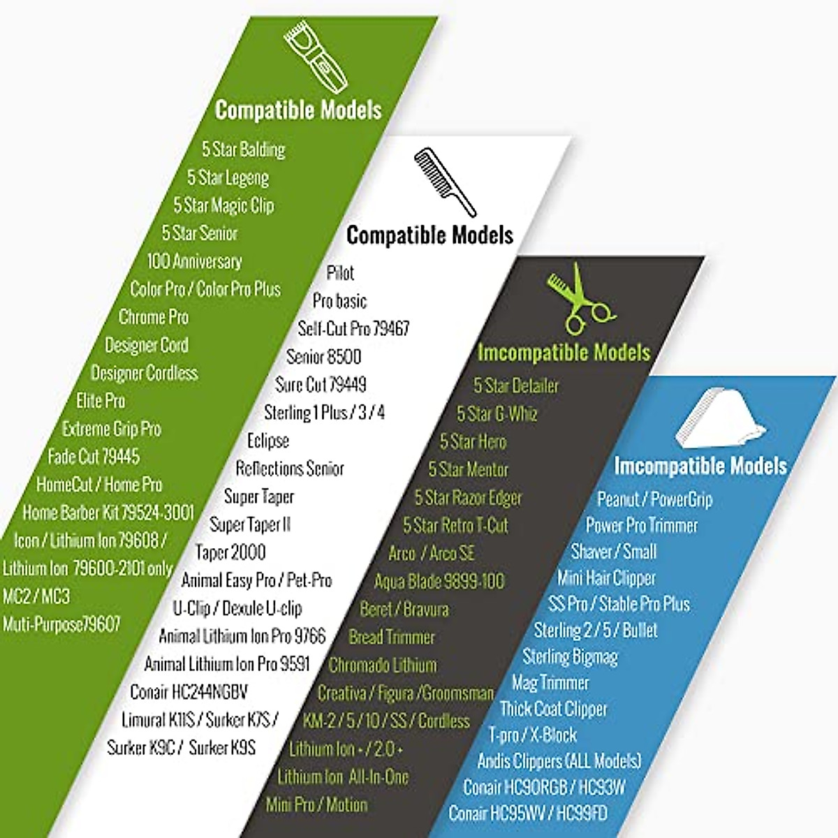 Clipper Guards for Wahl 10 12 14 16 18 20 Hair Clipper Guards 6pcs Extra Long Clipper Guard Attachments 2.5 Inch Clipper Guides Multiple Sizes Universal 2.5", 2.25", 2", 1.75", 1.5", 1.25" (Green)